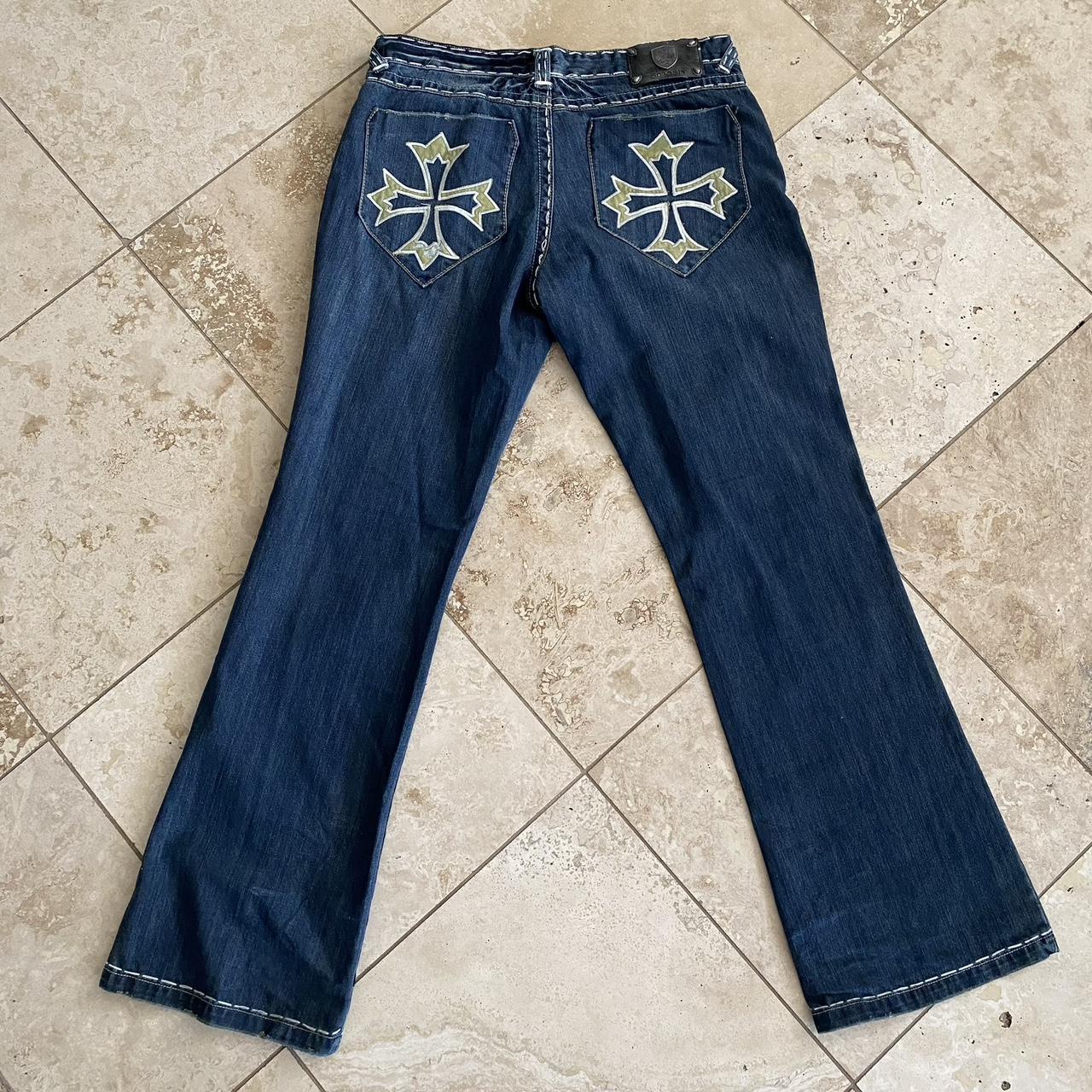 Y2K Smash Embroidered Cross Pockets Bootcut Denim... - Depop
