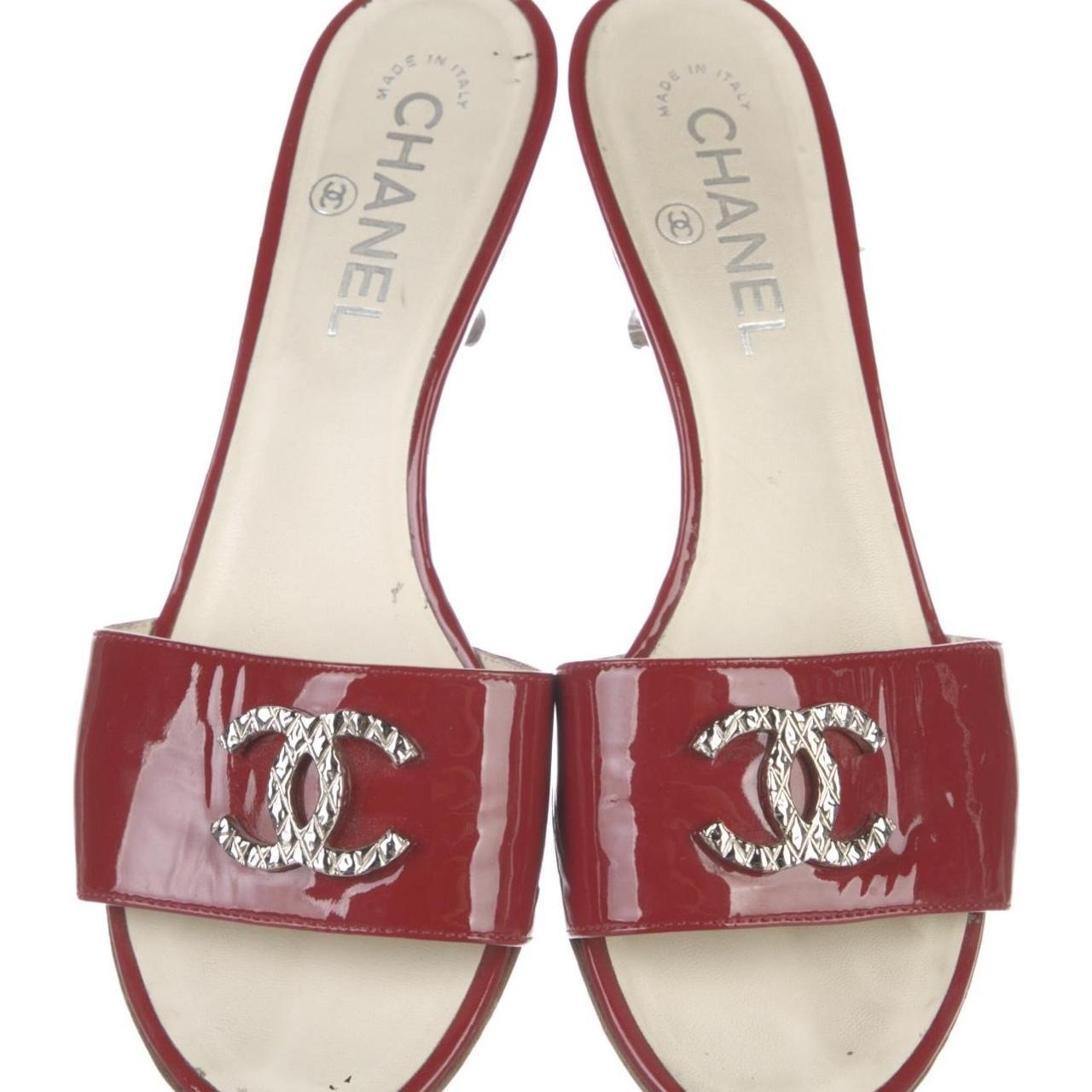 Chanel patent leather Red CC logo Studded accents... - Depop