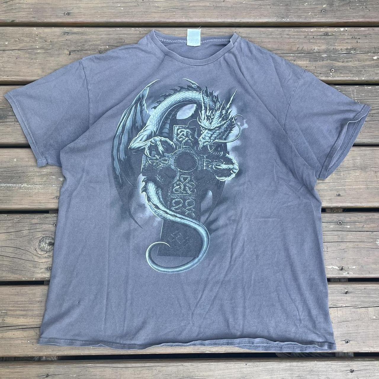 Grey vintage faded dragon XL tshirt Runs a little... - Depop