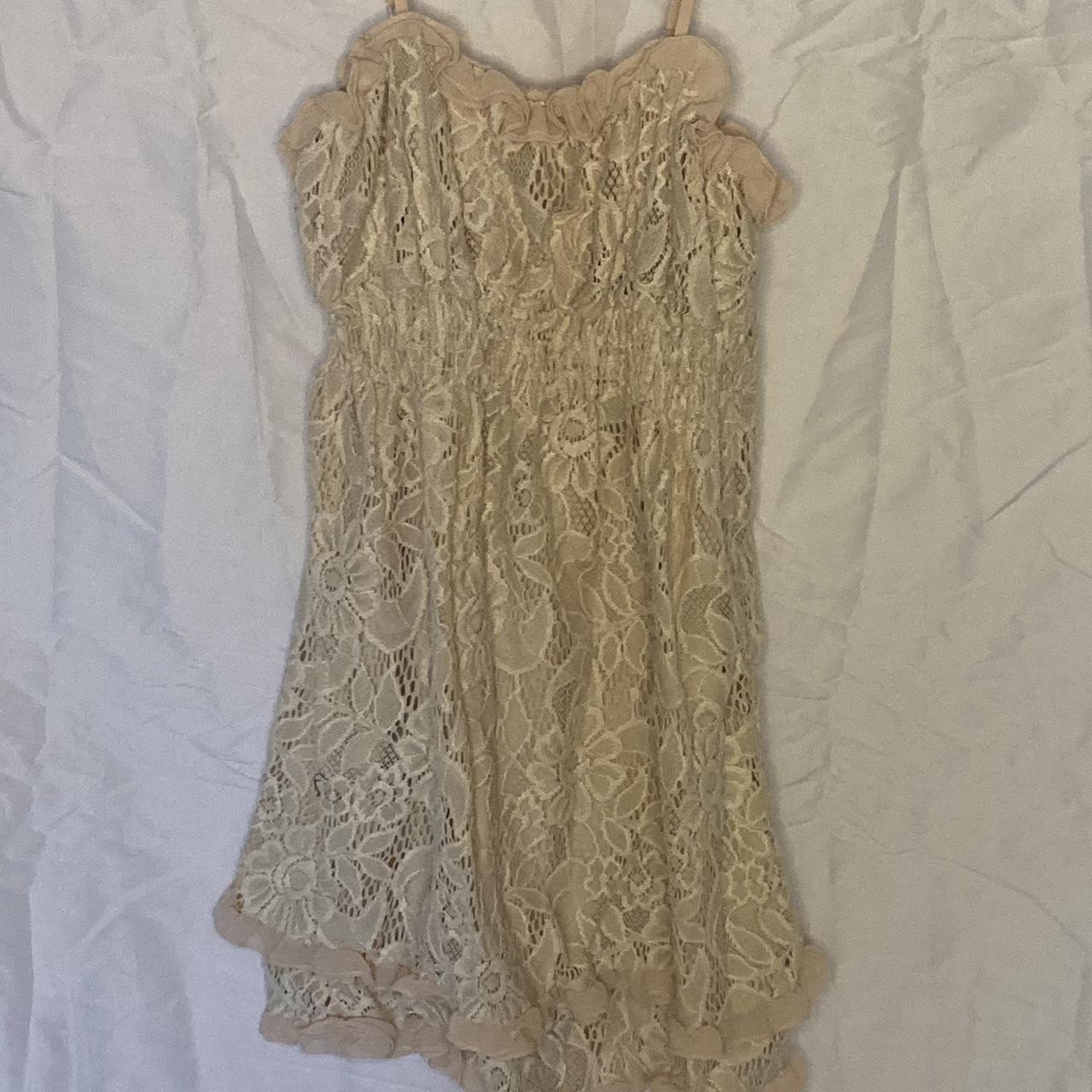 cream colored ruffle dress knee length -size... - Depop