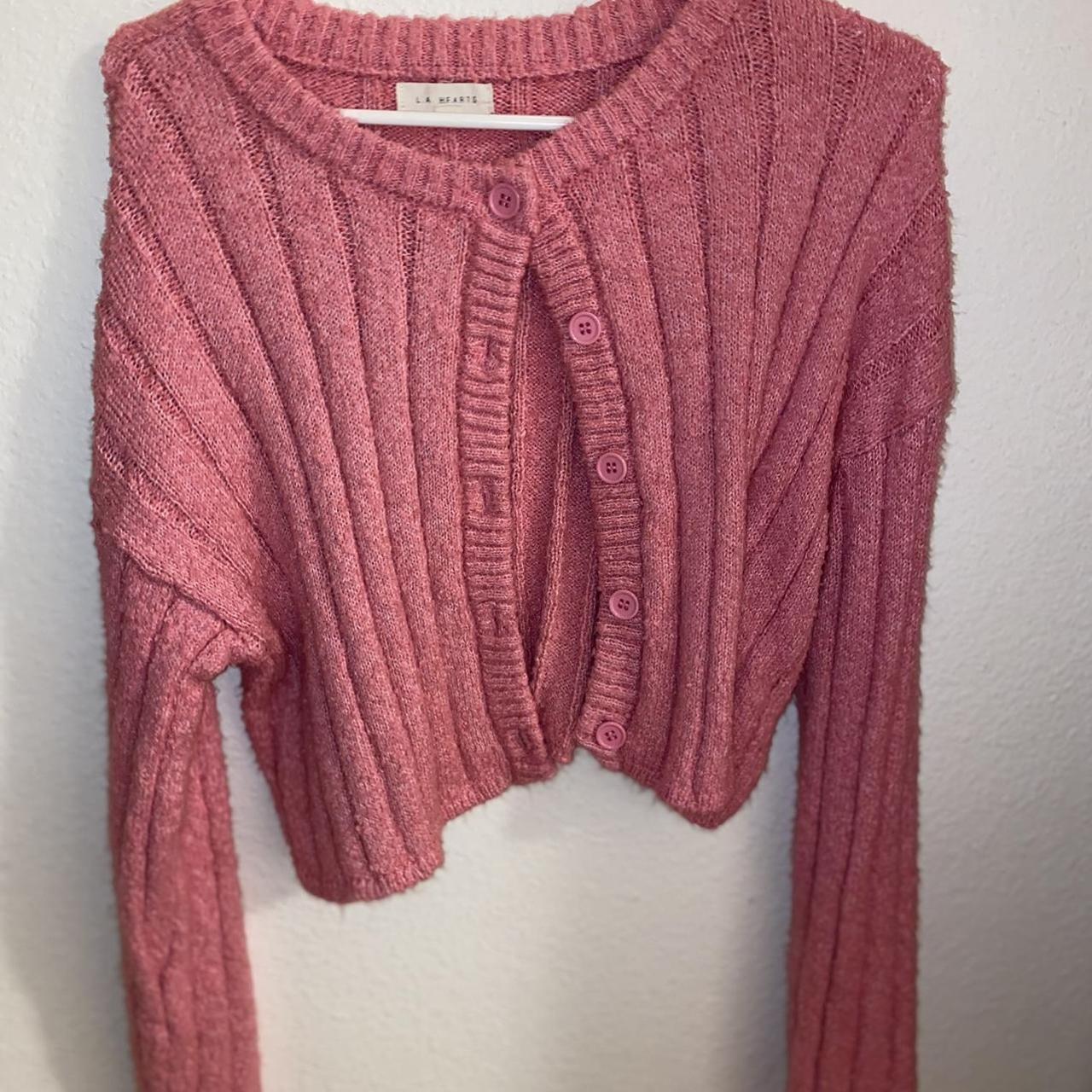 LA Hearts Valentine’s Day pink knitted sweater/cardigan - Depop