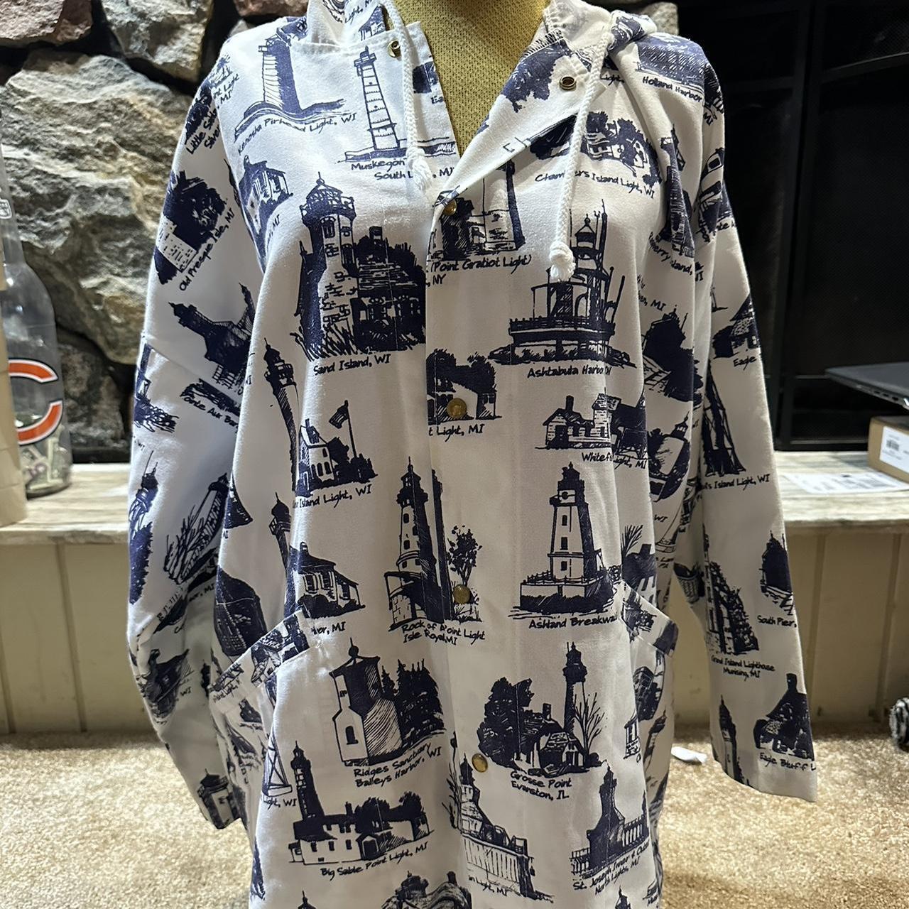 Vintage Michigan rag co AOP lighthouse button up... - Depop