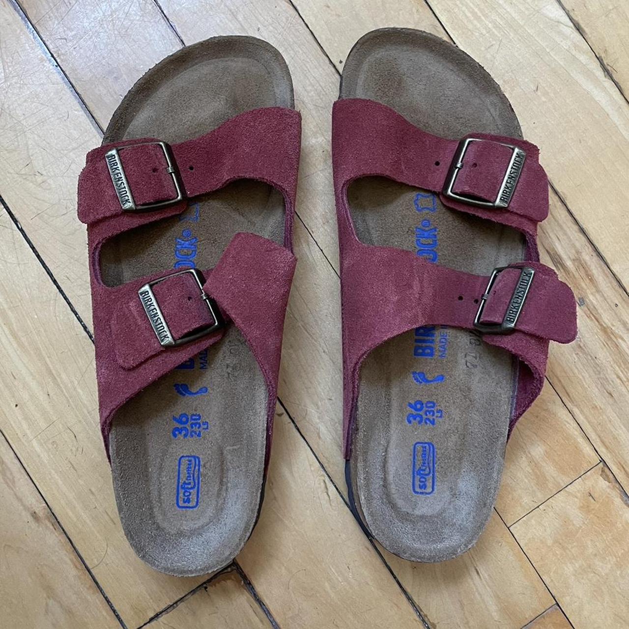 Birkenstock Women's Burgundy Slides | Depop