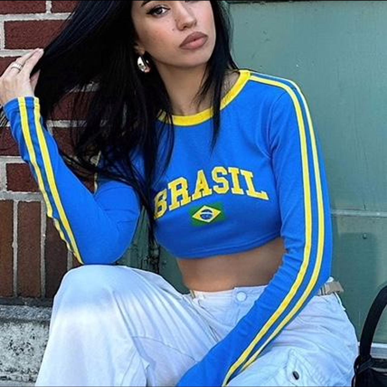 BRASIL long sleeve crop top, BRAZIL, blokette core... - Depop