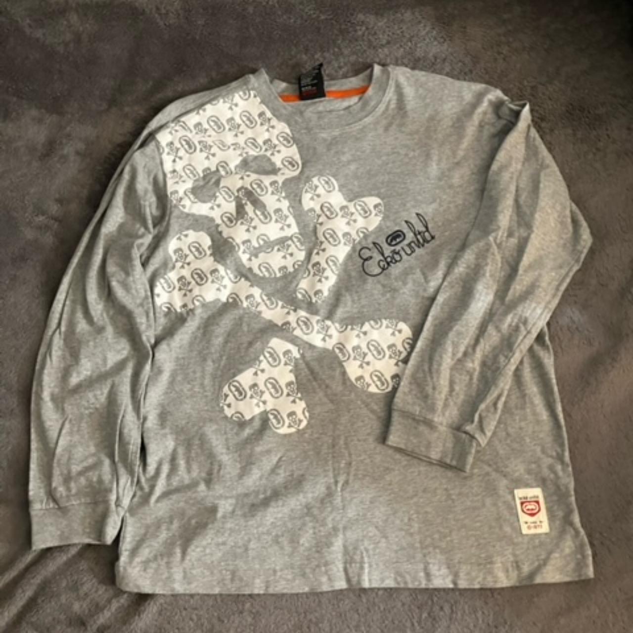 ecko unltd grey long sleeve with white skulls, kinda... - Depop