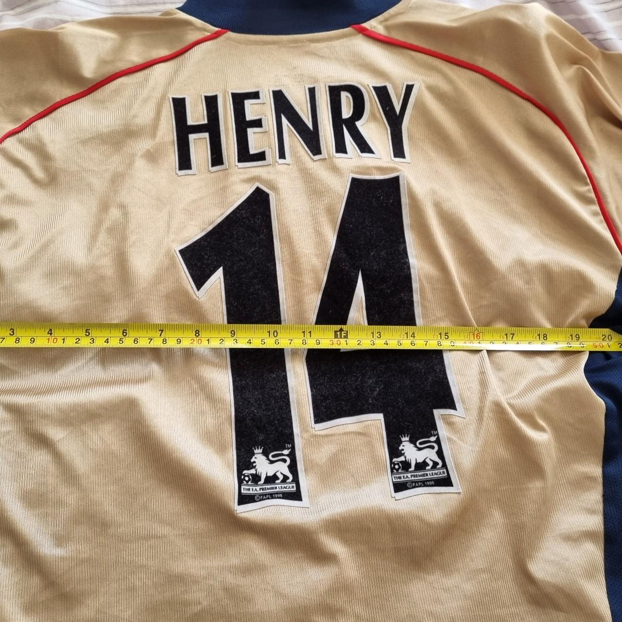 Arsenal 2001 gold Sega shirt with Henry 14 and... - Depop