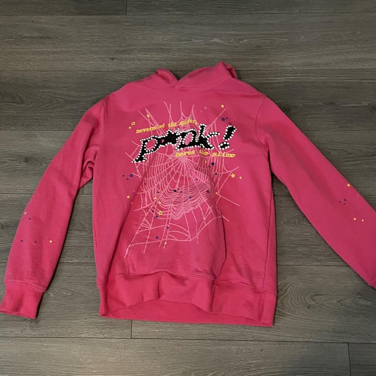 pink spider hoodie large perfect condition - Depop