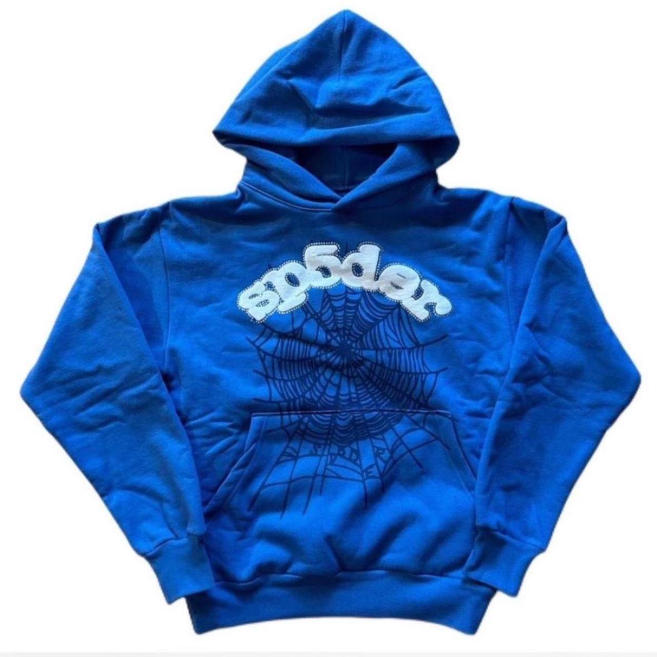 sp5der blue rhinestone hoodie - 420 gsm blank -... | Depop