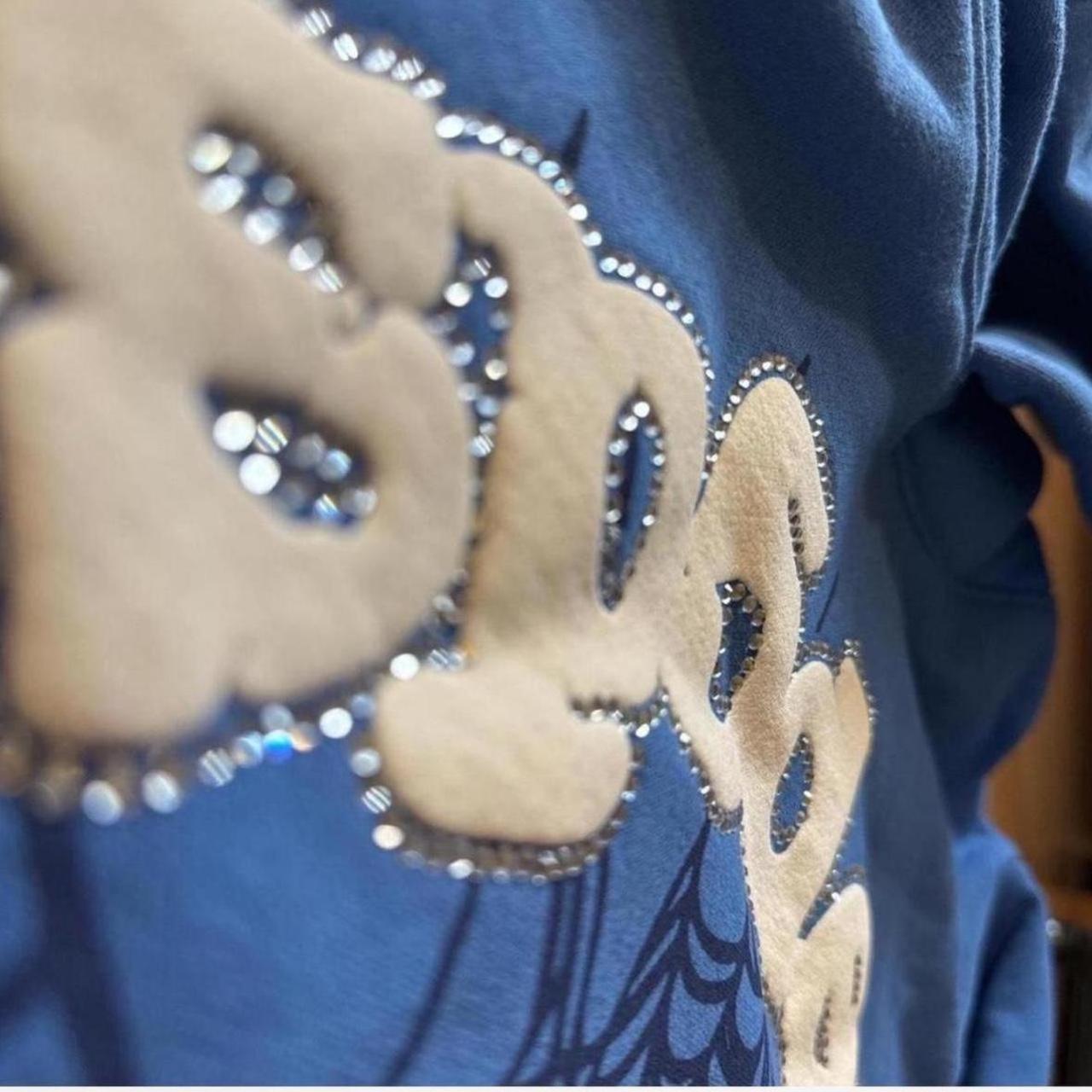 sp5der blue rhinestone hoodie - 420 gsm blank -... | Depop