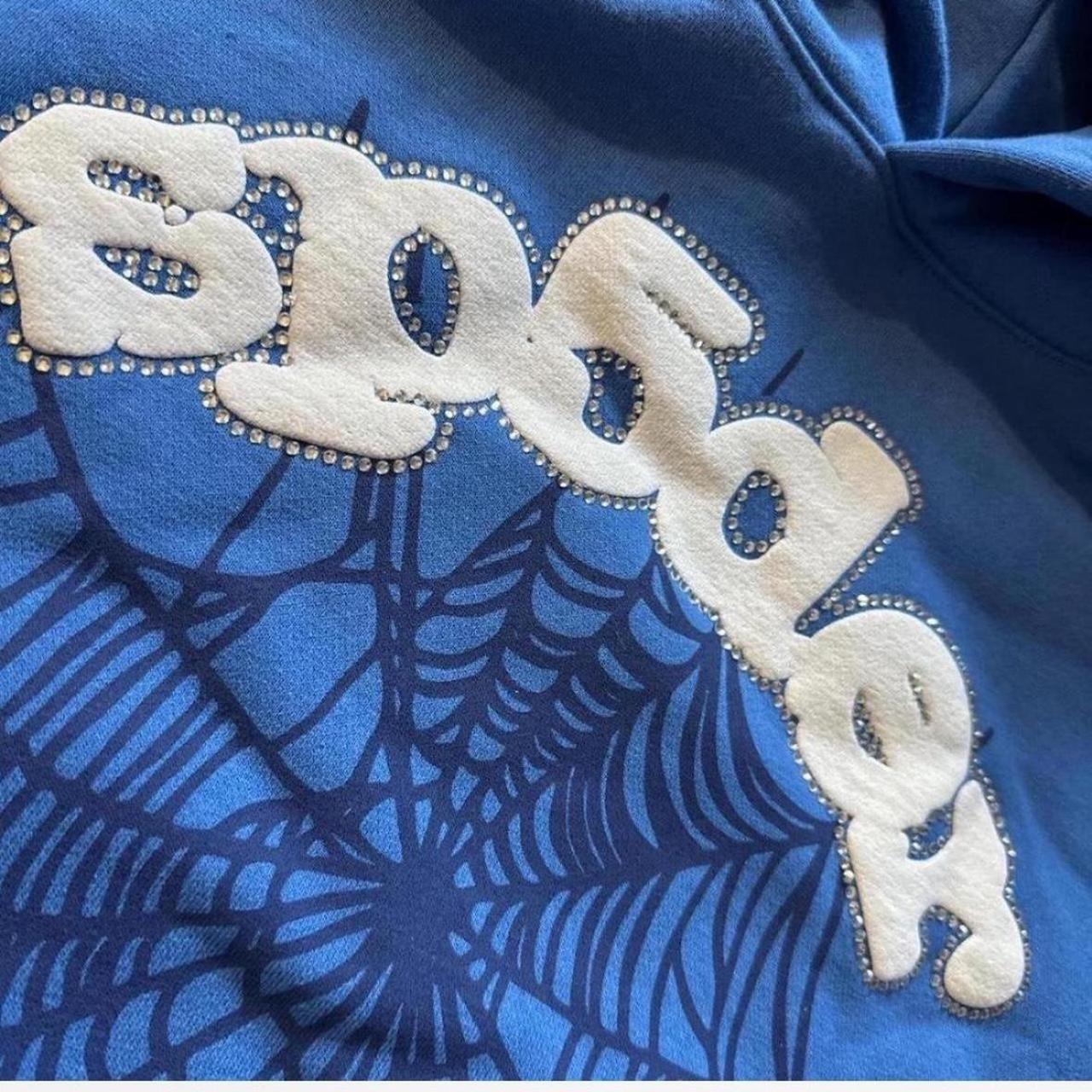 sp5der blue rhinestone hoodie - 420 gsm blank -... | Depop