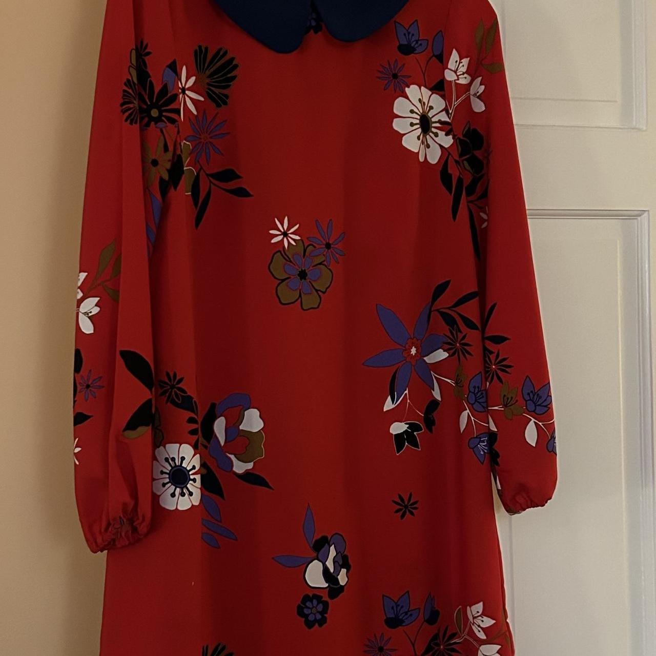 Red floral ModCloth trapeze dress; hits at knee.... - Depop