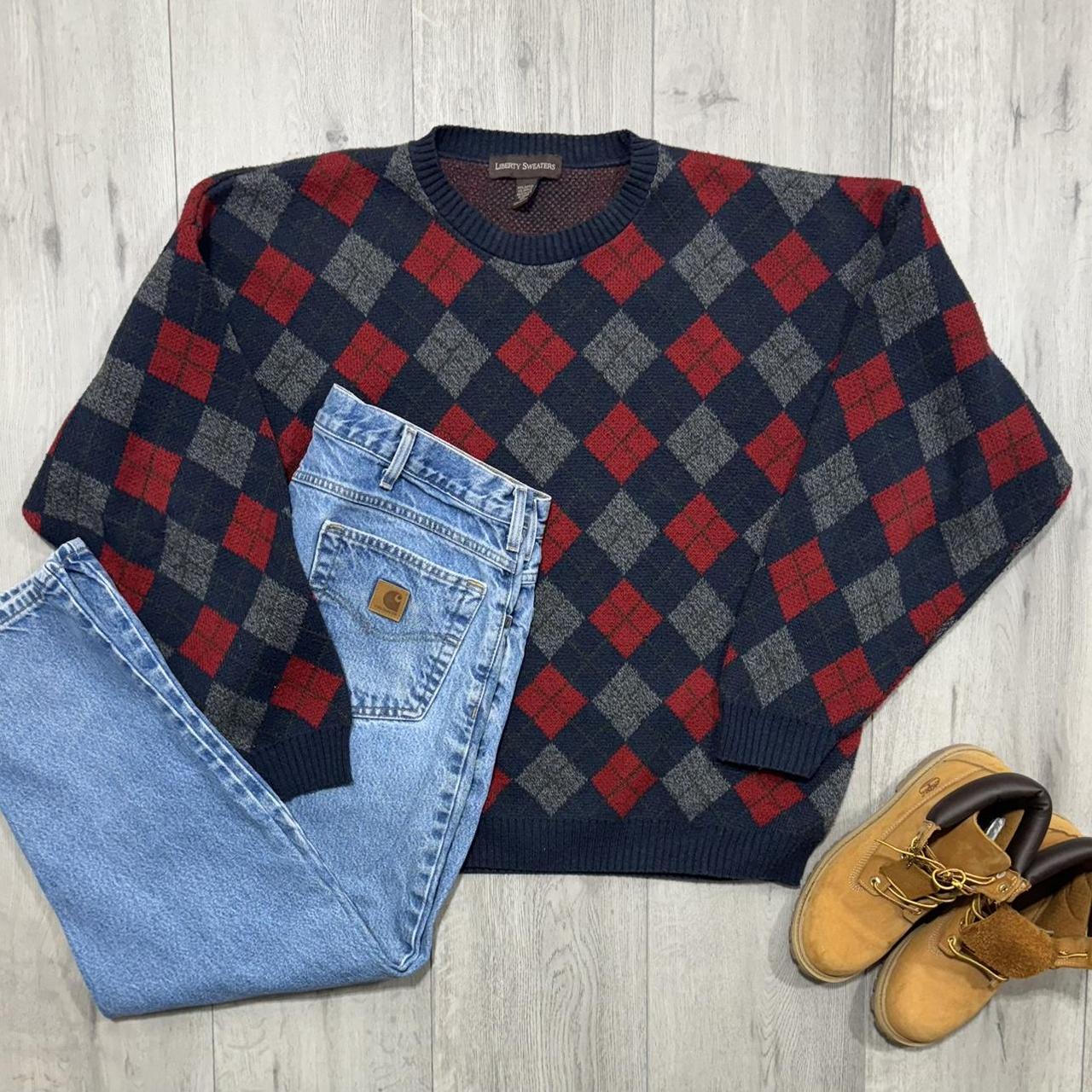 Vintage Liberty Sweaters Made in USA Grey and red... | Depop