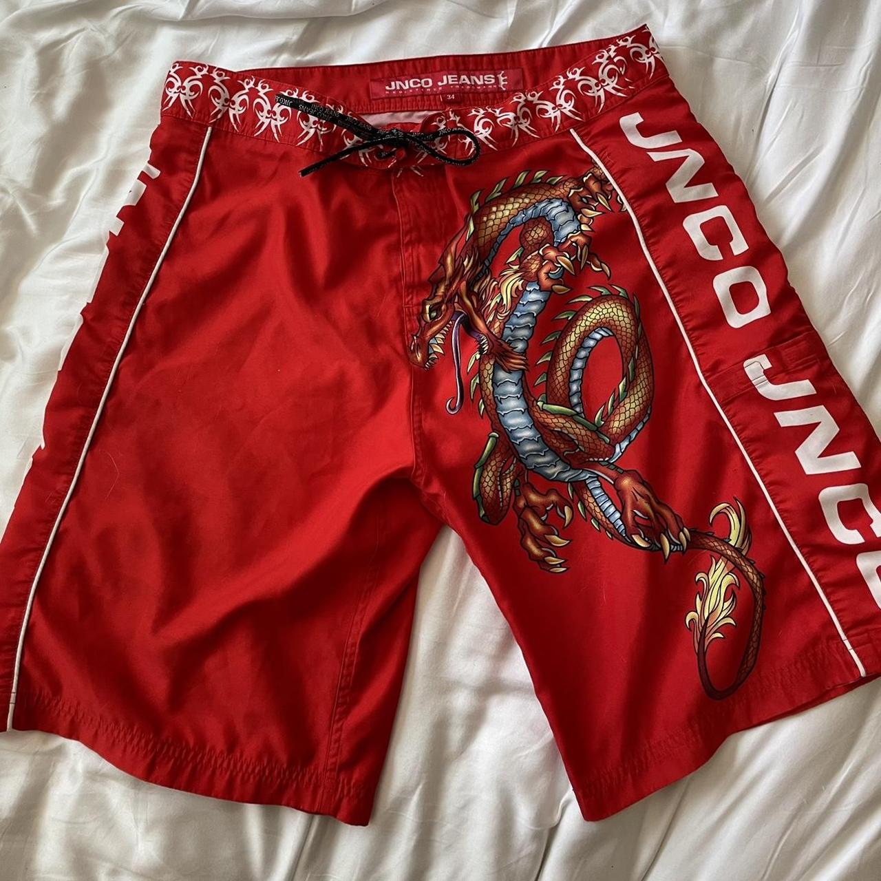 Red JNCO dragon swim trunks Super sick perfect... - Depop