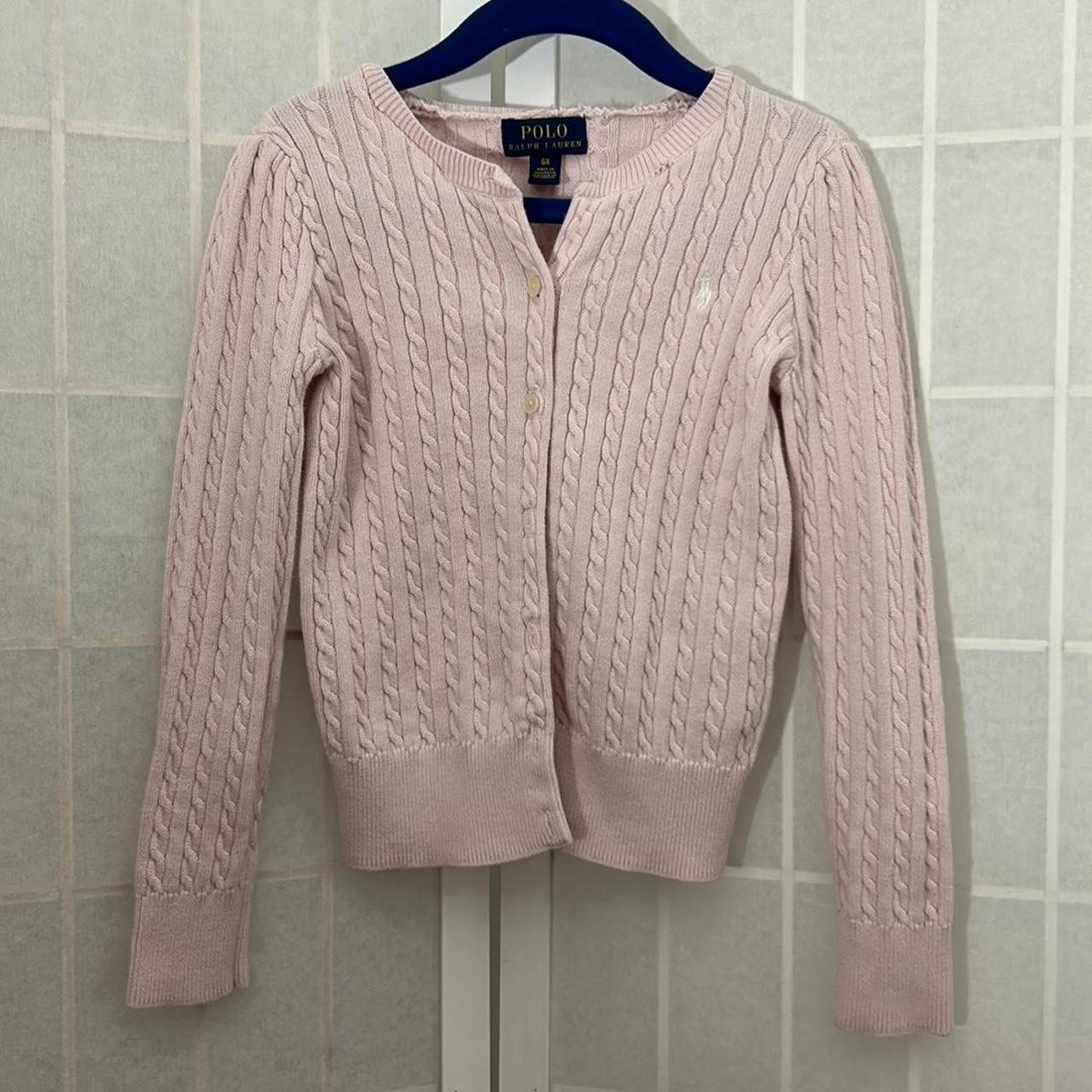Polo Ralph Lauren pink button up sweater size 6X... - Depop