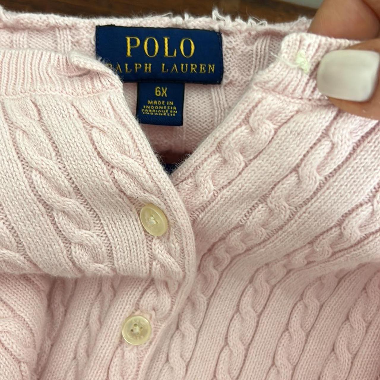 Polo Ralph Lauren pink button up sweater size 6X... - Depop