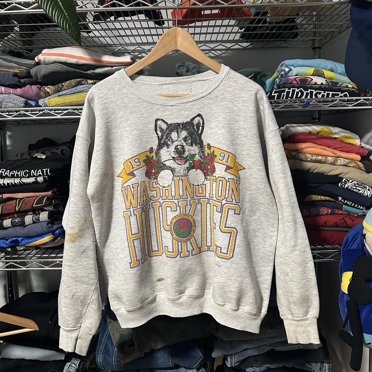 Vintage 1991 UW grey huskies crewneck sweatshirt... | Depop