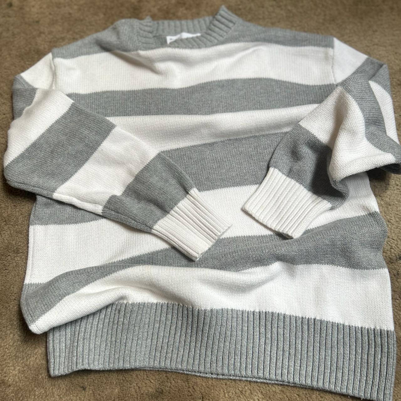 Cozy Grey and White Knit striped jumper from Supre,... - Depop