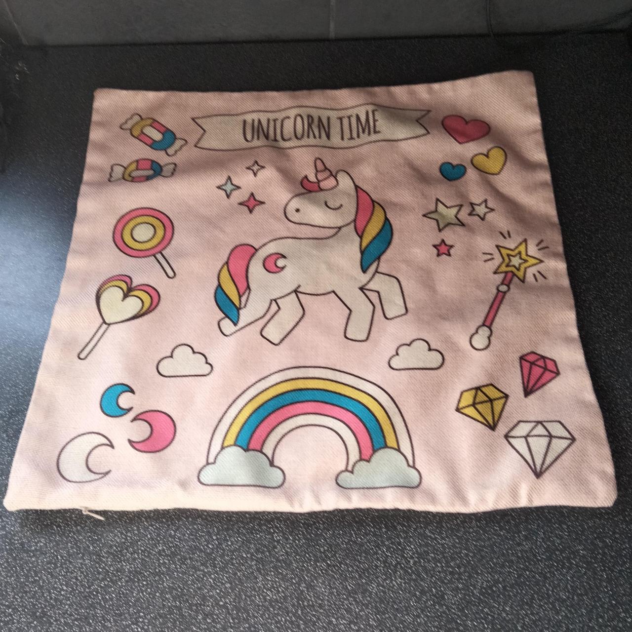 Unicorn time cushion cover Hessian pink stone sweets... - Depop