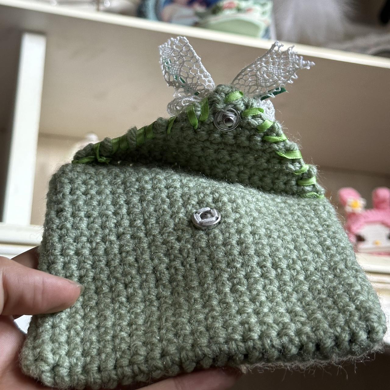 Small light green crochet pouch💚🩶 #crochet #handmade - Depop