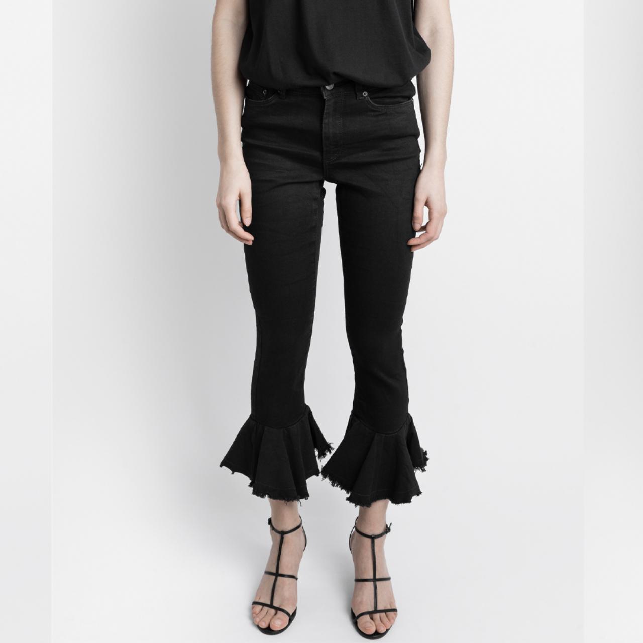Black Frill Hem Vintage Skinny Jeans - Size S Black... - Depop