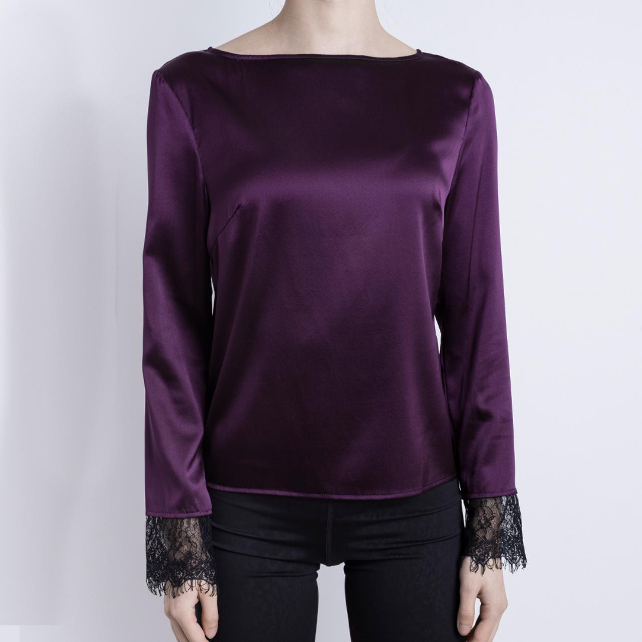 Purple Silk Satin Shell Top With Lace... - Depop