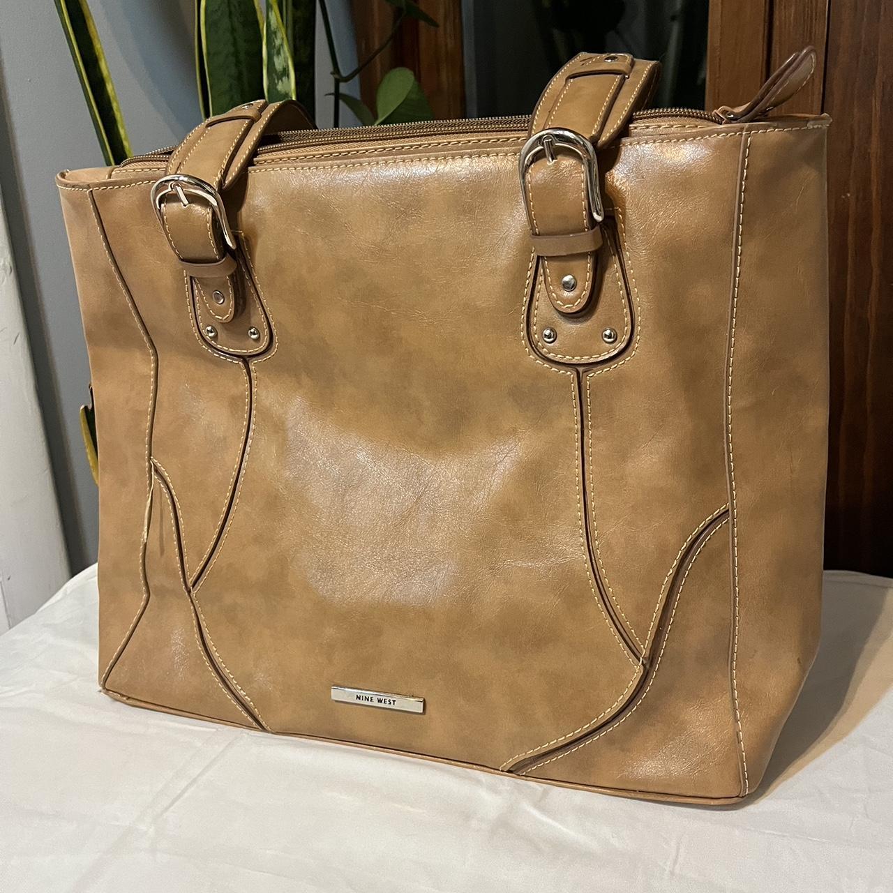 Y2K Tan leather Nine West tote bag purse with dual... - Depop
