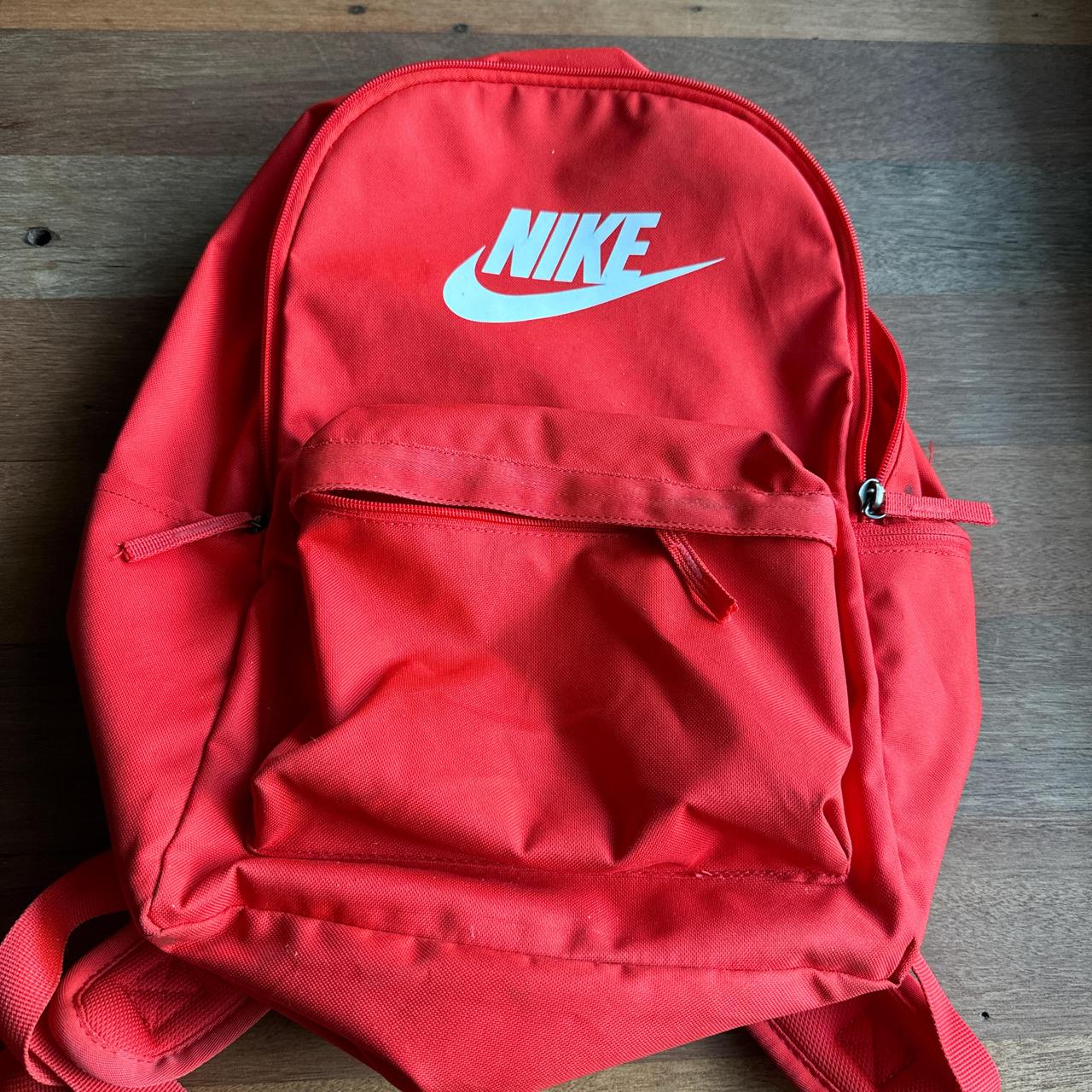 Neon orange/red Nike backpack - Depop