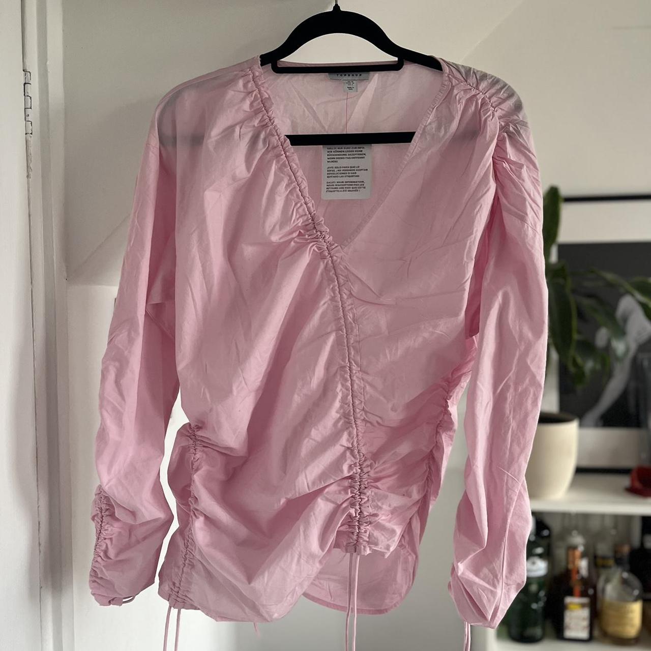Topshop Ruched pink top / shirt Size 10, will fit... - Depop