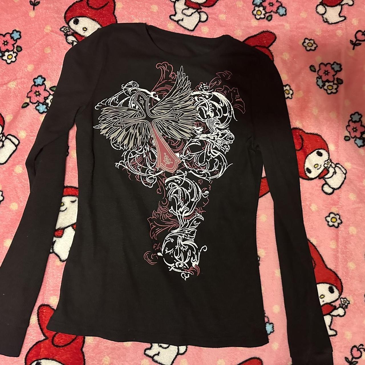Y2K long sleeve with cross design PRICE FIRM No... - Depop