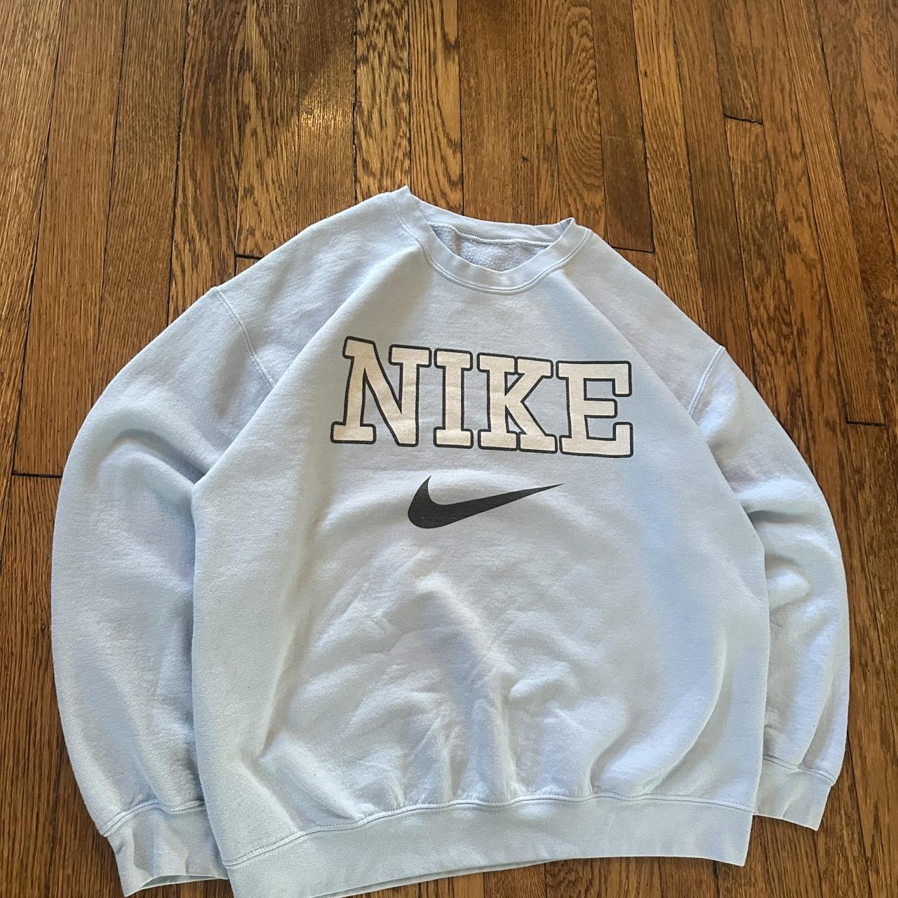 vintage 90s/2000s baby blue Nike spell out crewneck... | Depop