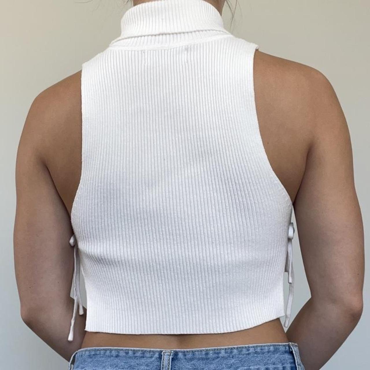 Edikted White Rib Knit Turtleneck Side Tie Crop Tank... - Depop