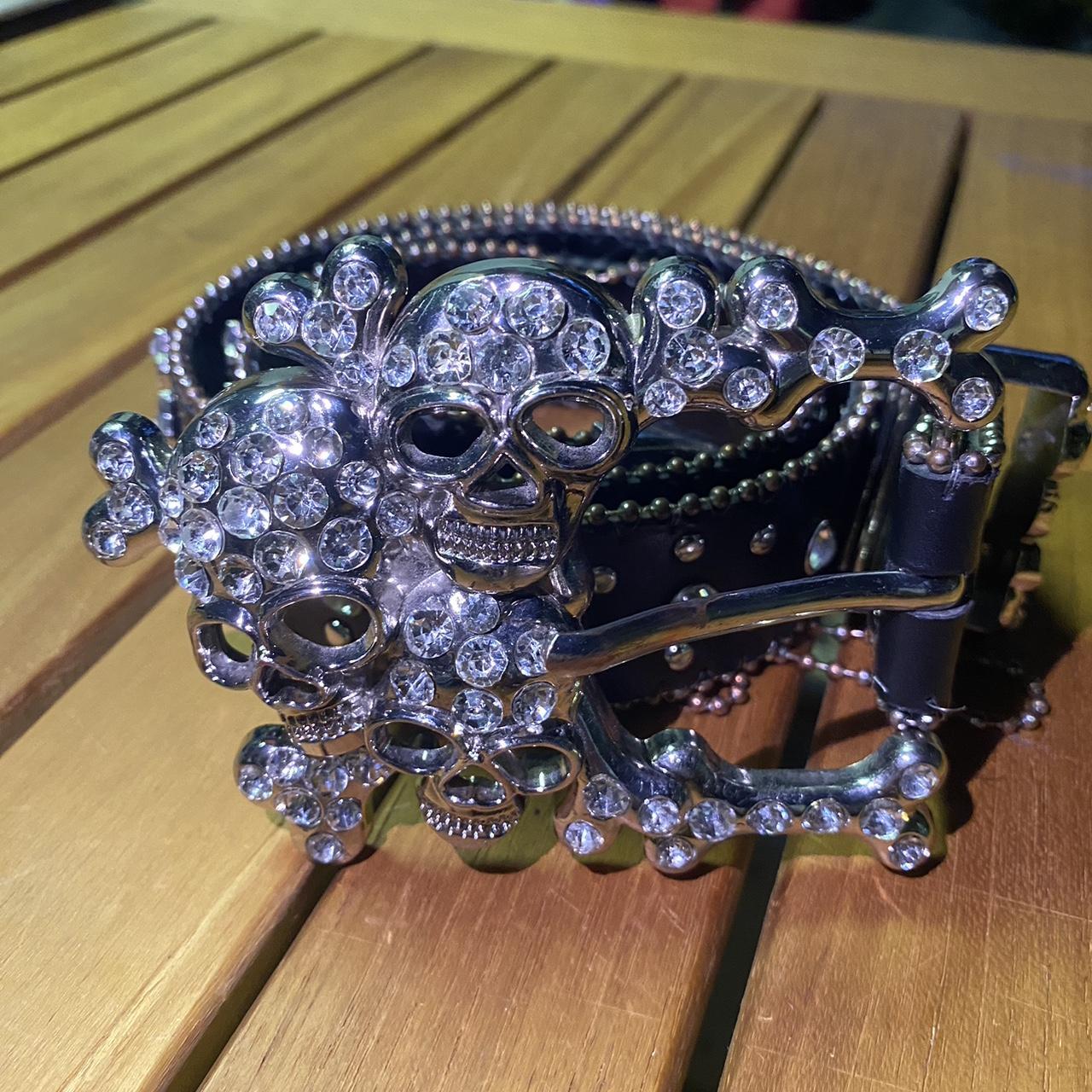 Affliction type bb simons black and silver skull... - Depop