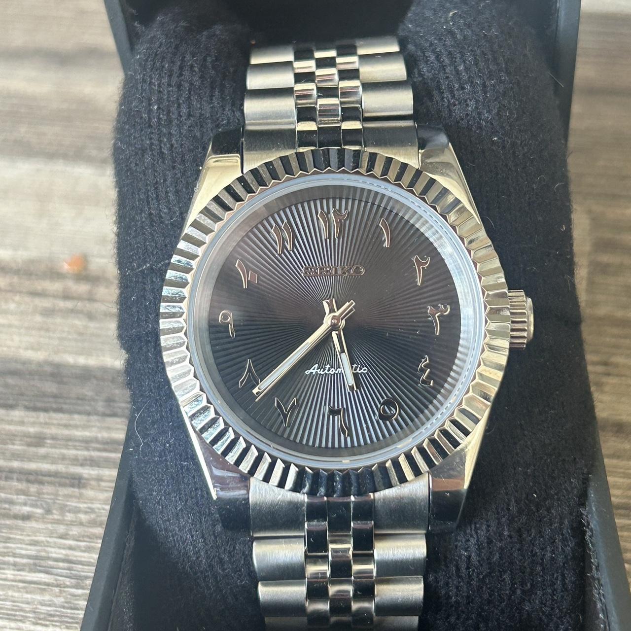 Seiko mod black Arab dial 40mm Sapphire glass 40... - Depop