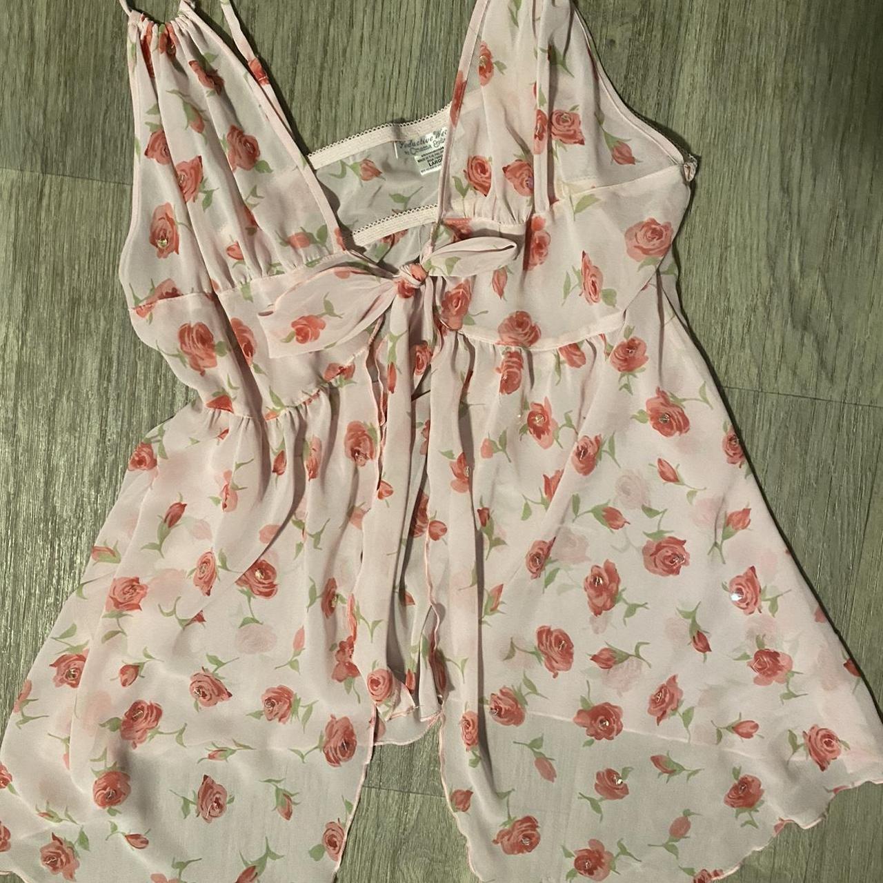 Dainty sheer rose blouse. Ties in the front. Size... - Depop