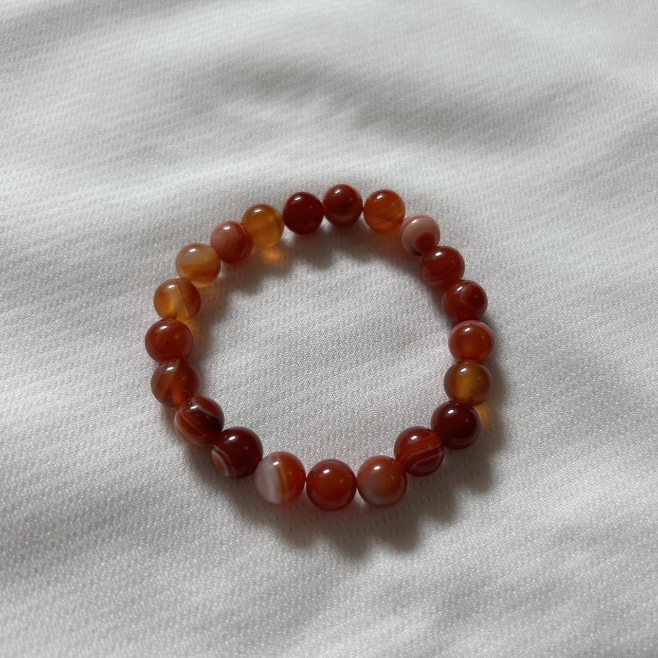 Red Orange Carnelian Gemstone Crystal Bracelet 8mm... - Depop