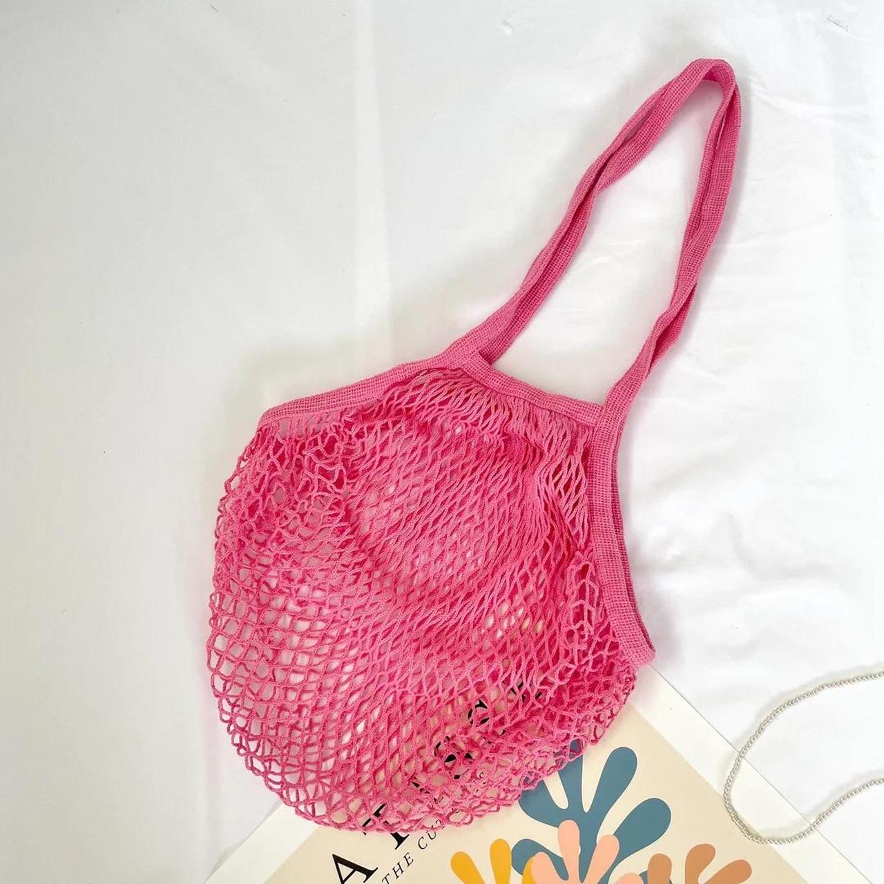 Pink Netted Market Grocery Tote Bag No flaws at all - Depop