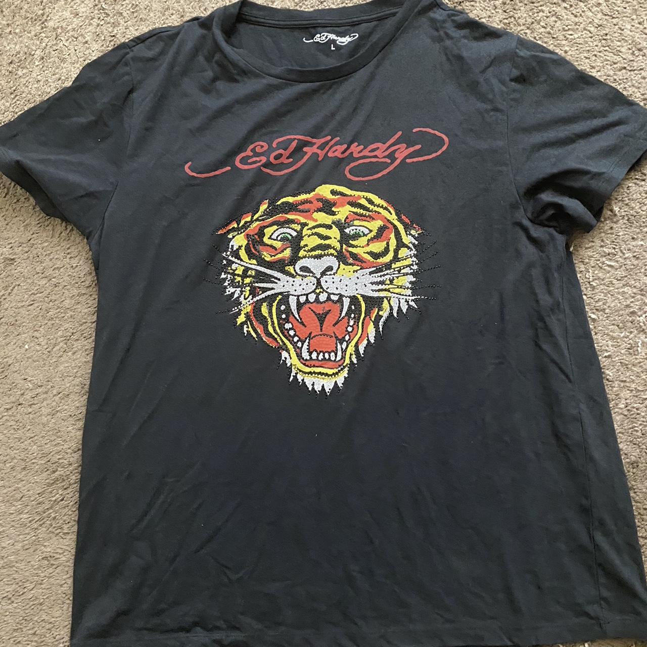 ed hardy tiger tee with rhinestones barely worn - Depop