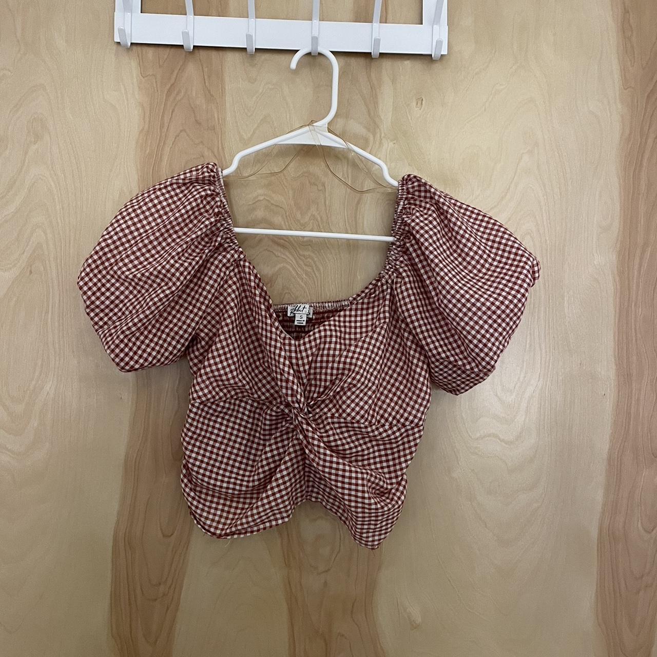 Rabbit rose white and red checkered top - Depop