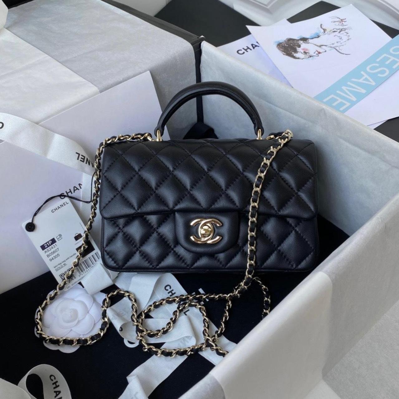 AUTHENTIC Chanel Top Handle Flap Bag Beautiful black... - Depop