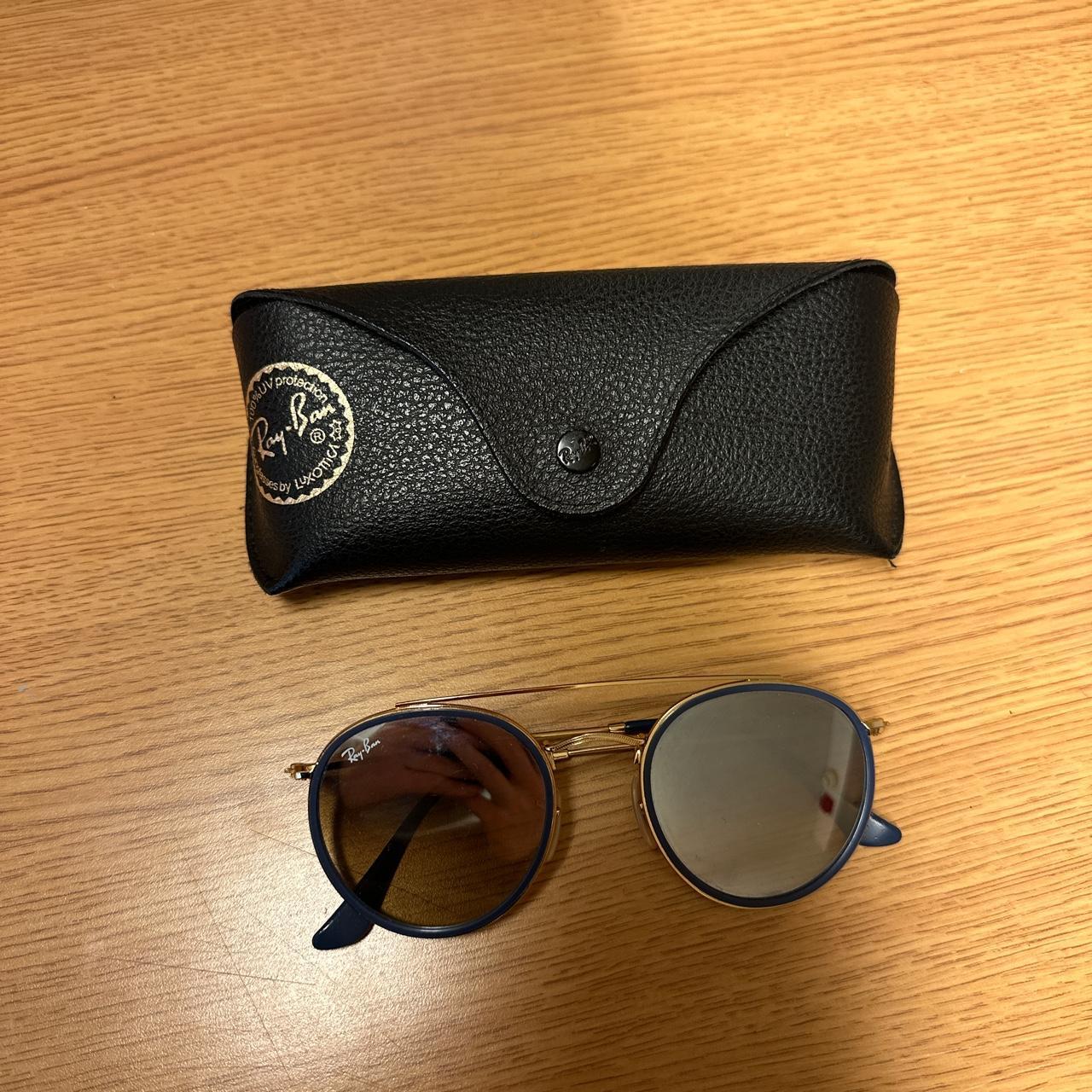 ray bans with blue outline - comes with case and eye... - Depop