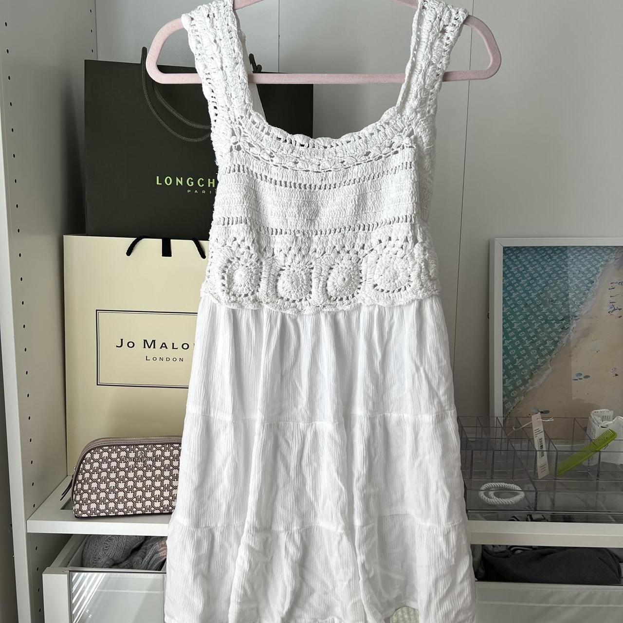 white beachy european style crochet flowy dress fits... - Depop
