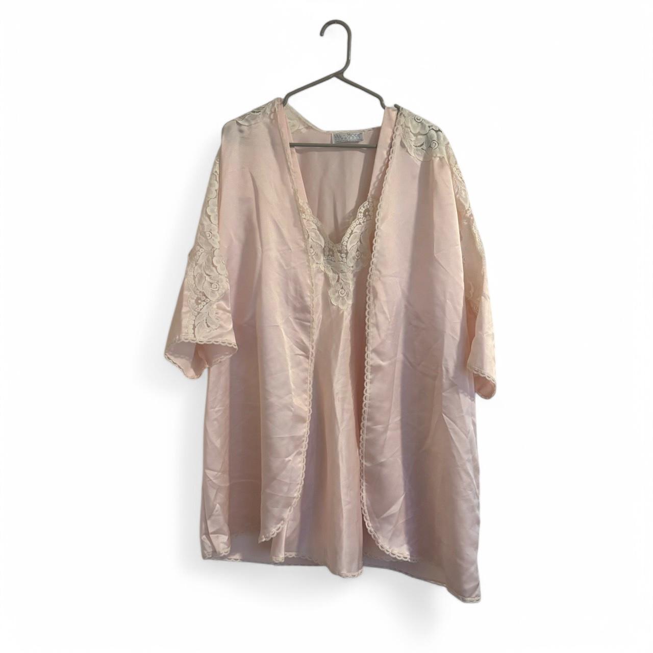 Val Mode Lingerie Pink Floral Robe & Slip Dress Set... | Depop