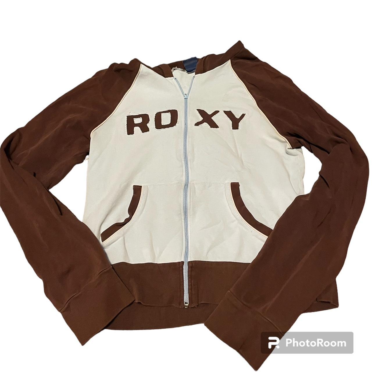 Y2K Roxy Blue and Brown Zip up No size tag but I... - Depop