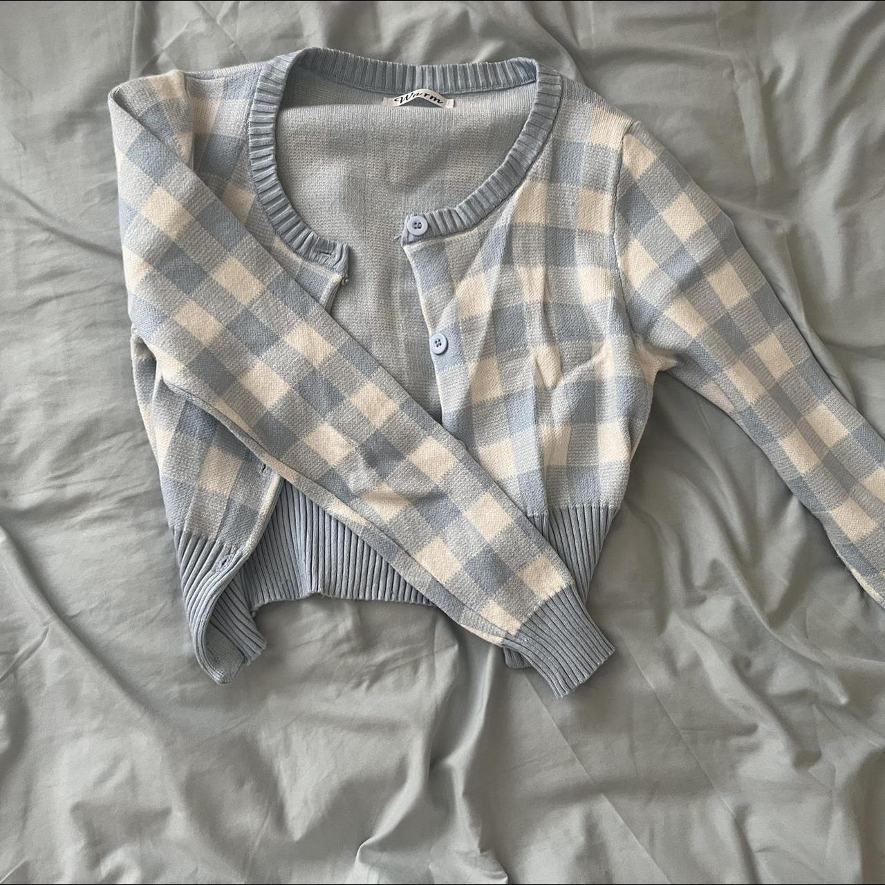 Yesstyle blue and white cardigan cute and soft - Depop