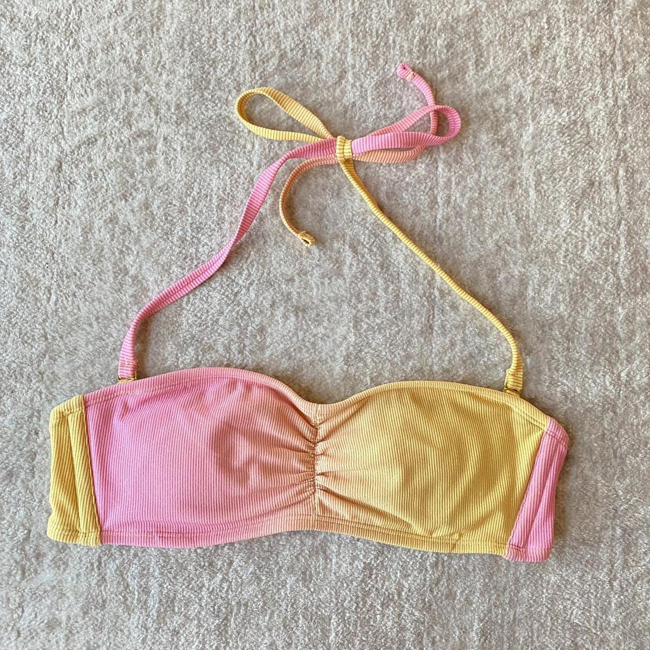 Target Women's Pink and Yellow Bikini-and-tankini-tops | Depop
