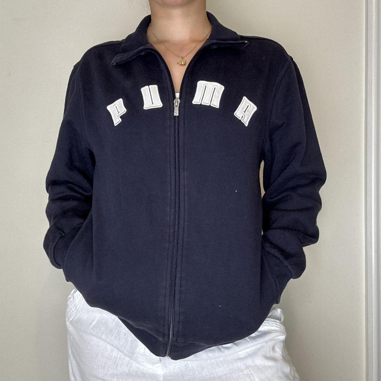 Vintage puma navy blue zip up jumper / track style... - Depop