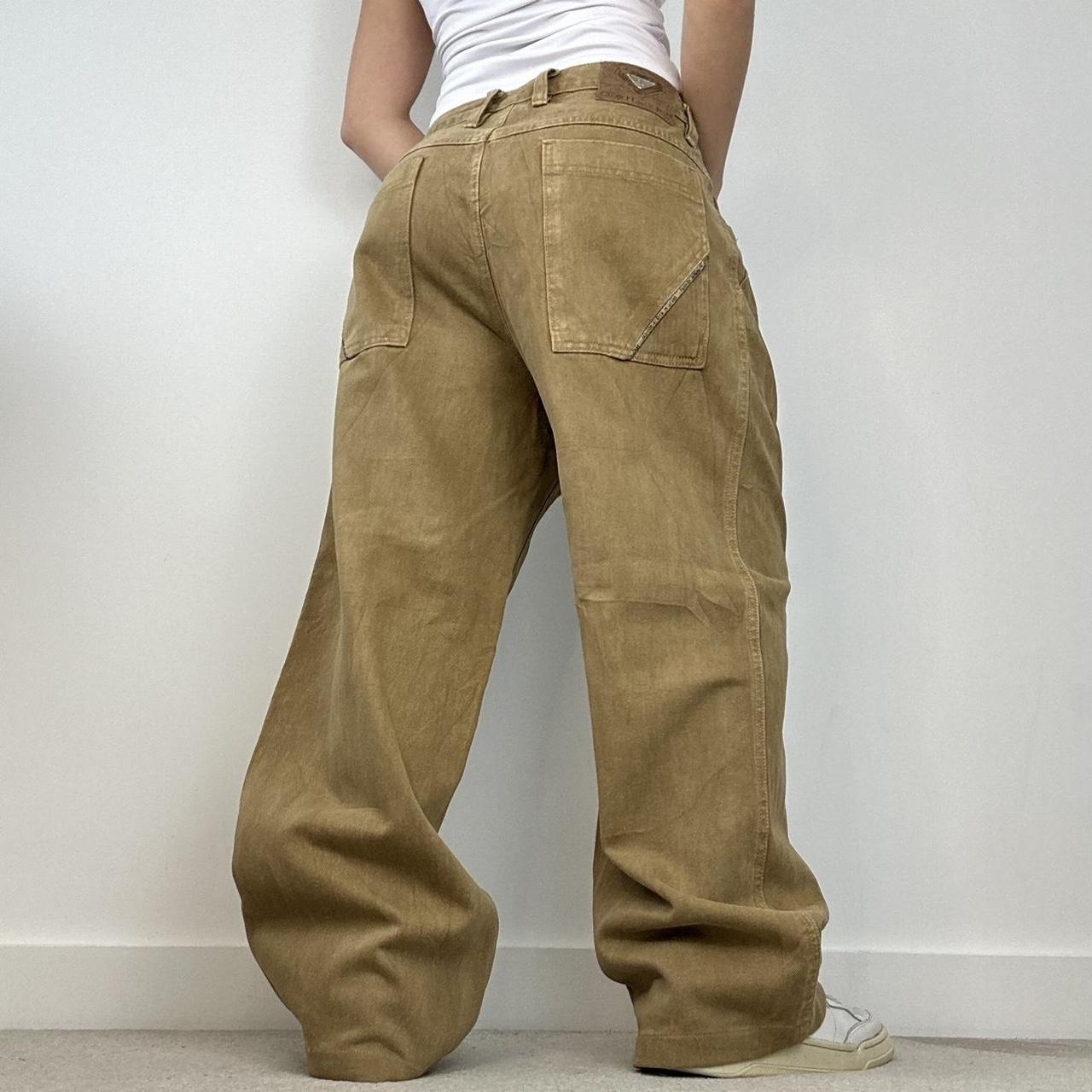 Vintage tan / brown wide leg baggy cargo jeans -... - Depop