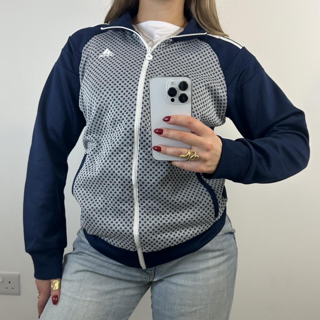 Vintage adidas blue zip up track jacket Fun pattern... | Depop