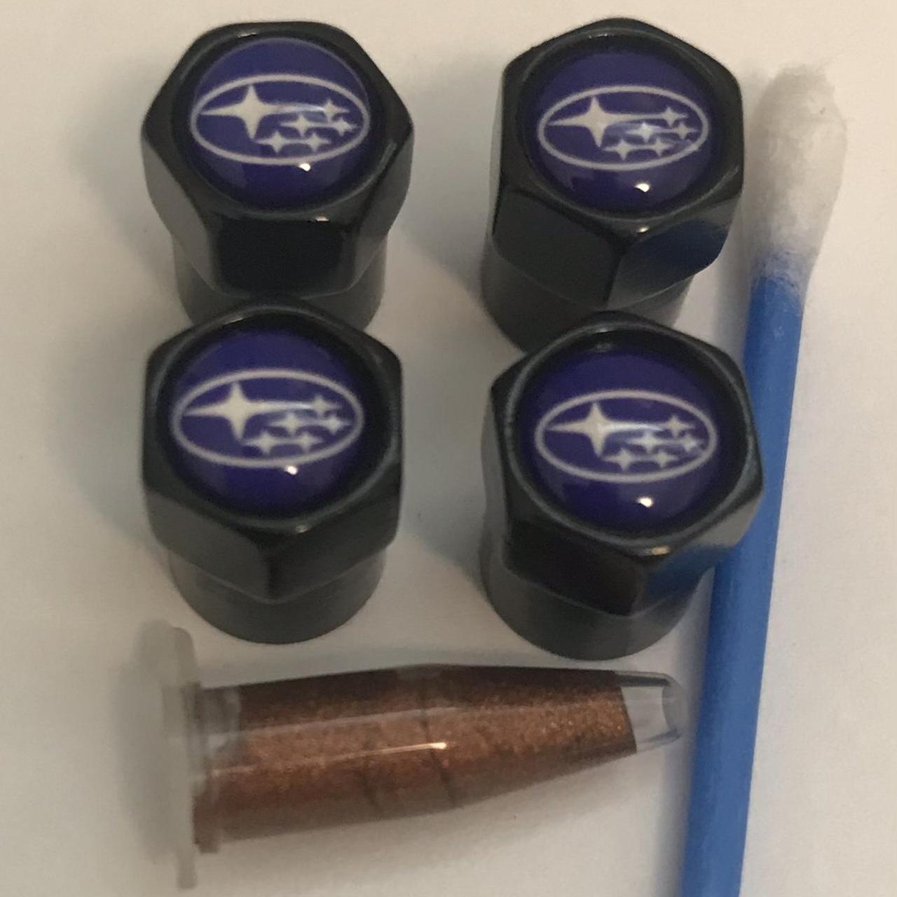 Subaru Tyre valve caps With grease 4 x Aluminium... - Depop