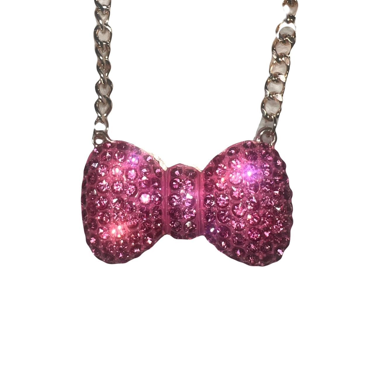Pink rhinestone bow necklace #y2kfashion... | Depop